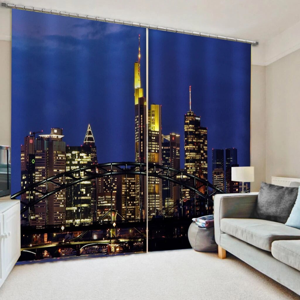 Night of View City Skyline Shading Thermal Window Curtains Famous ...
