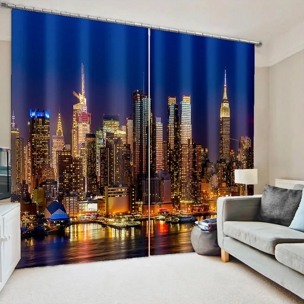 Night of View City Skyline Shading Thermal Window Curtains Famous ...