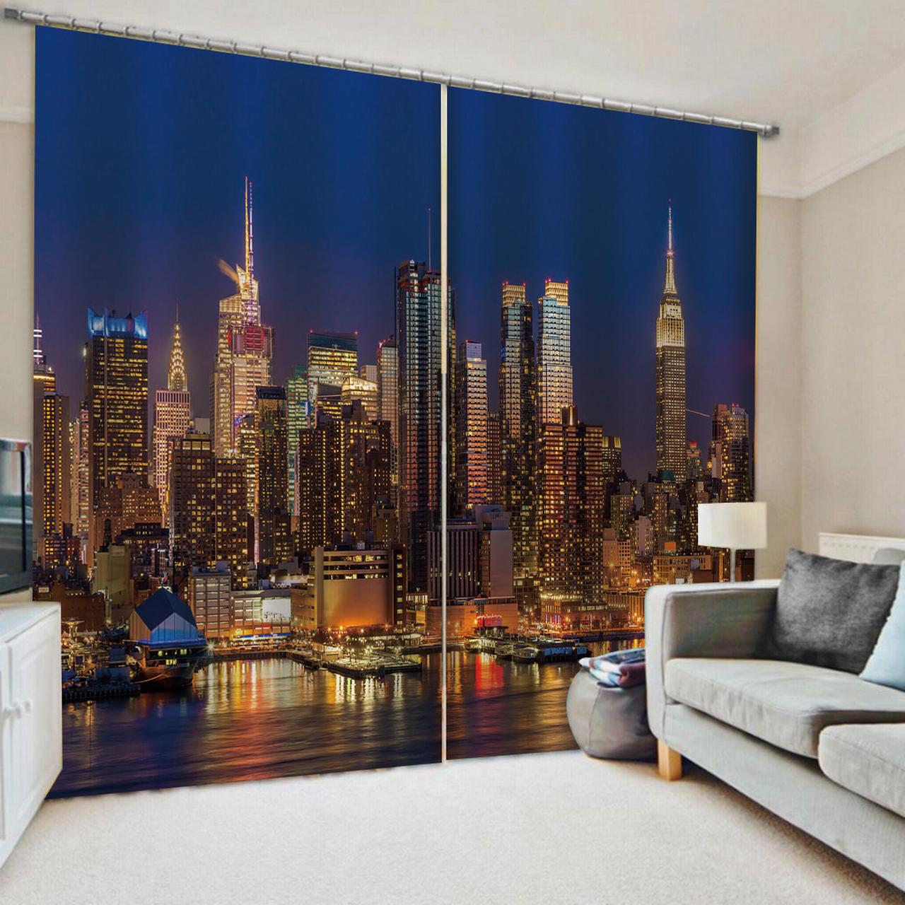 Night of View City Skyline Shading Window Curtains Famous Modern Urban ...