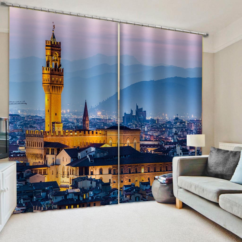 Night of View City Skyline Shading Window Curtains Famous Modern Urban ...