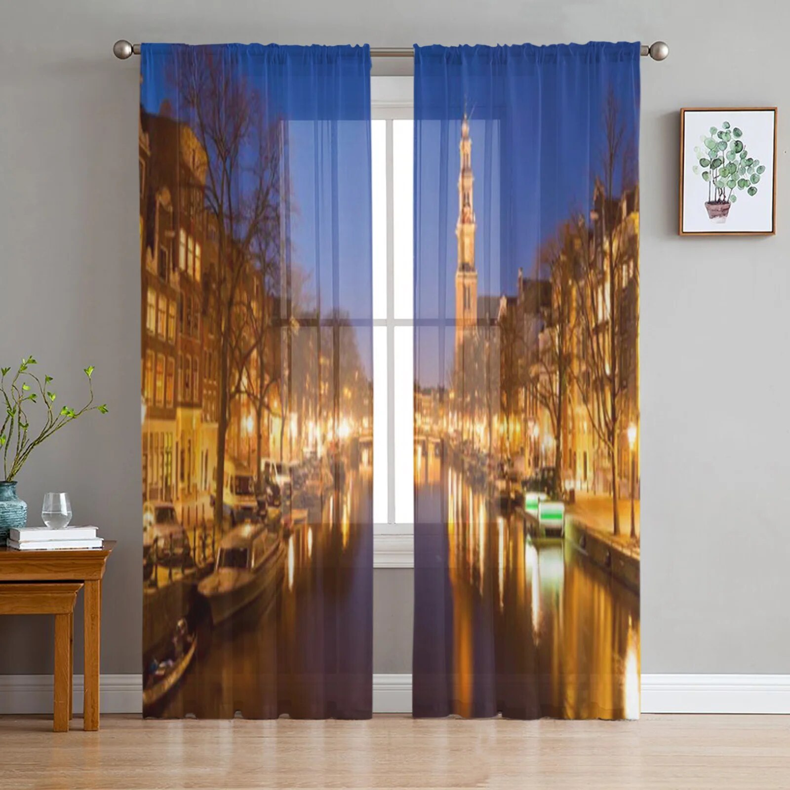 Night view Luxurious Chiffon Sheer Curtains for Living Room Bedroom ...