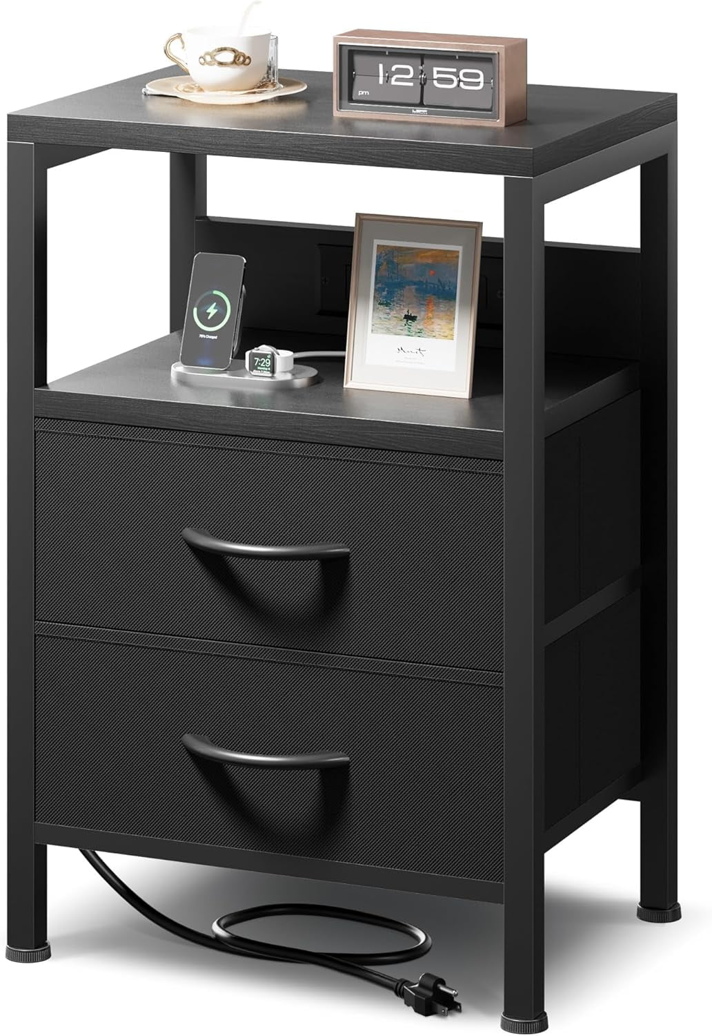 NightStand Bedside Charging Table Bedroom - Night Stand with Charger ...