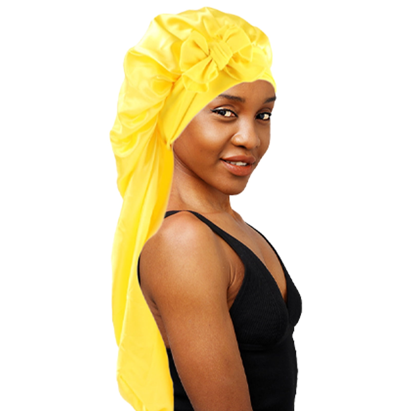 Nightcap Long Satin Braids Bonnet Women Sleeping Cap Elastic Tie Band ...
