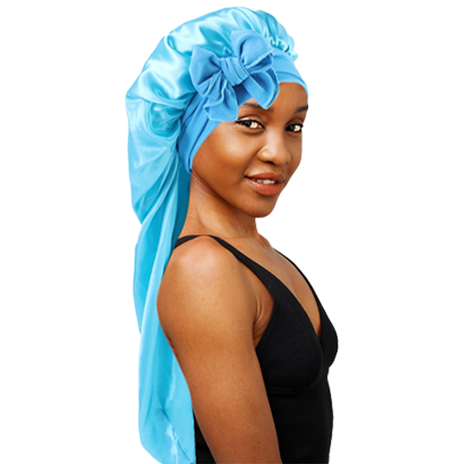 Nightcap Long Satin Braids Bonnet Women Sleeping Cap Elastic Tie Band ...