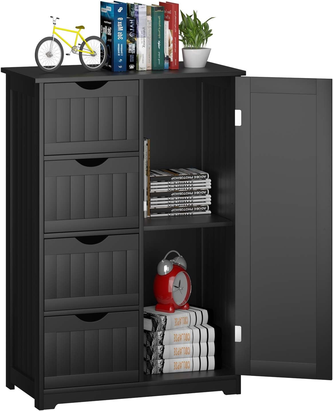 Nightcore Floor Storage Cabinet, Bathroom Floor Cabinet Wooden with 1 ...