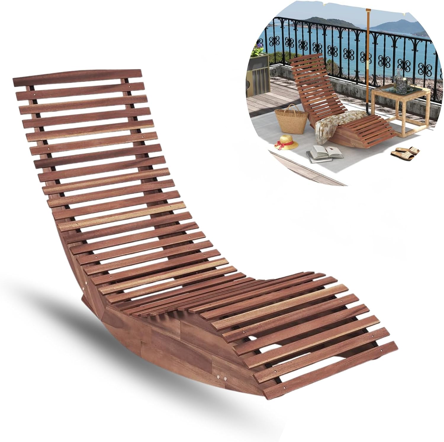 Nightcore Rocking Outdoor Lounger Chair with Slatted Design, Acacia ...