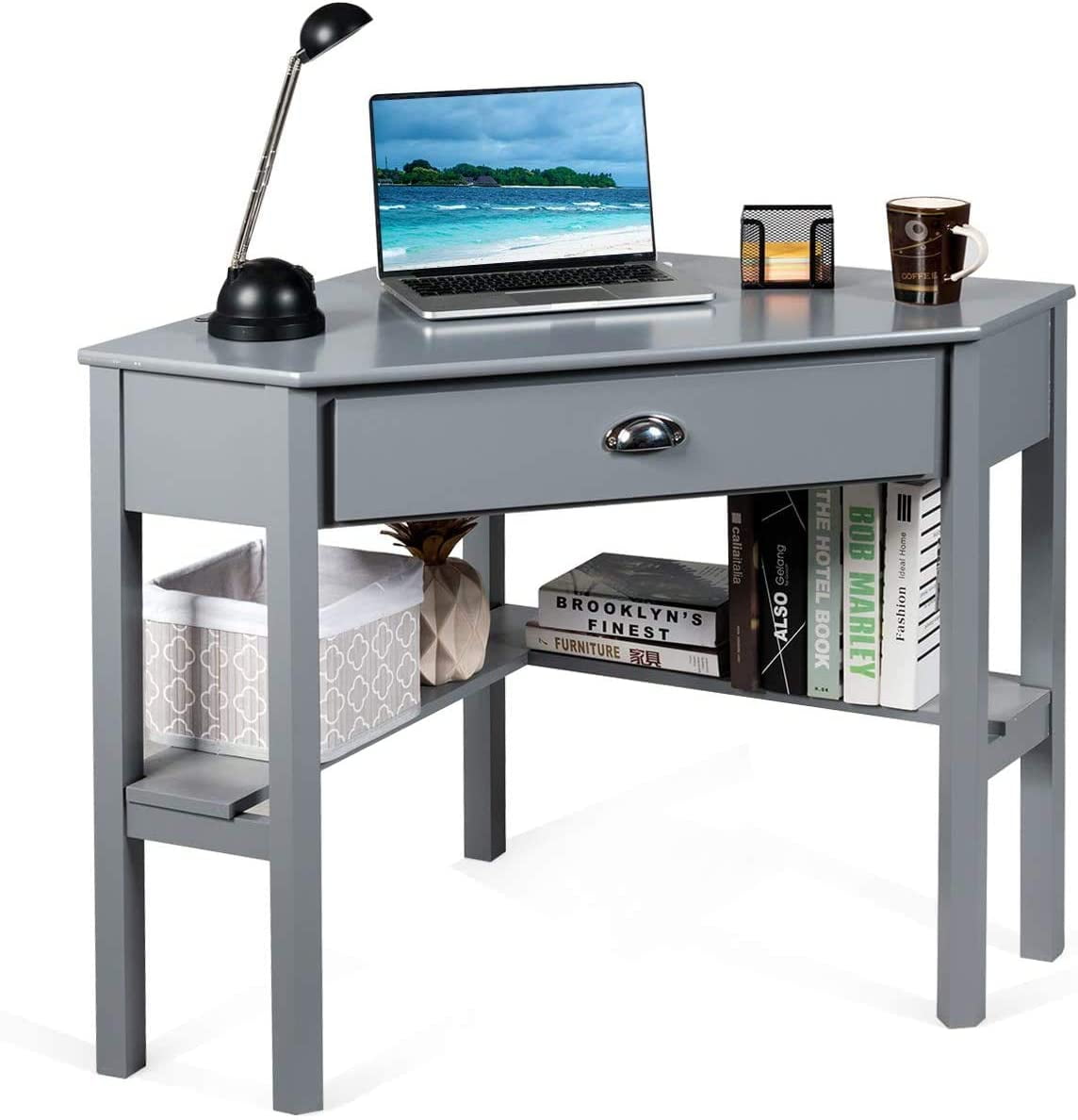 Nightcore Small, Wood Computer Desk, Compact Writing w/Drawer & Storage ...