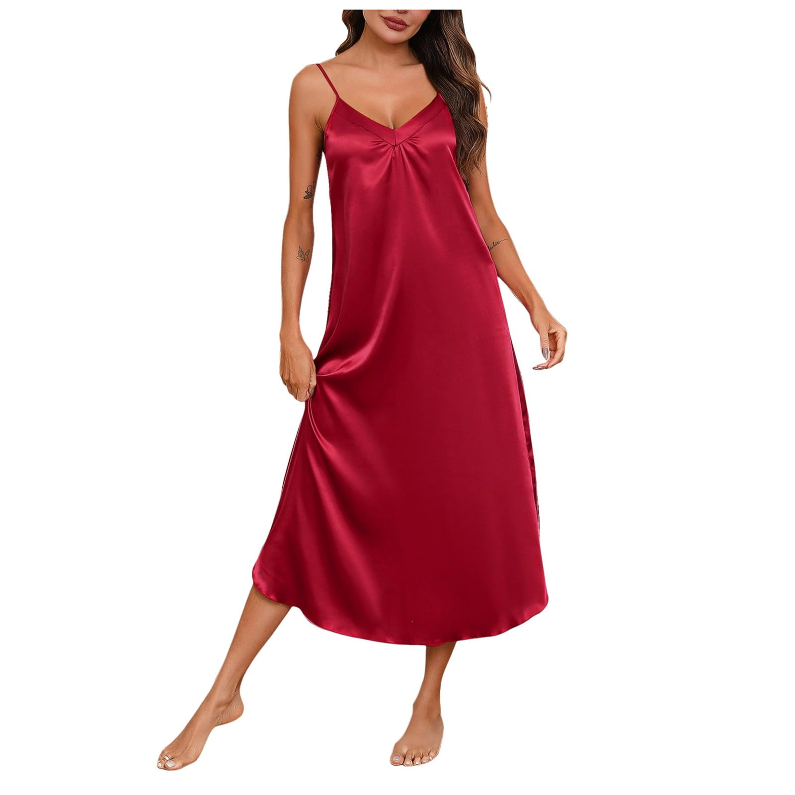 Nightdress For Women Silk Satin Sleepshirt Spaghetti Strap Sleepwear ...