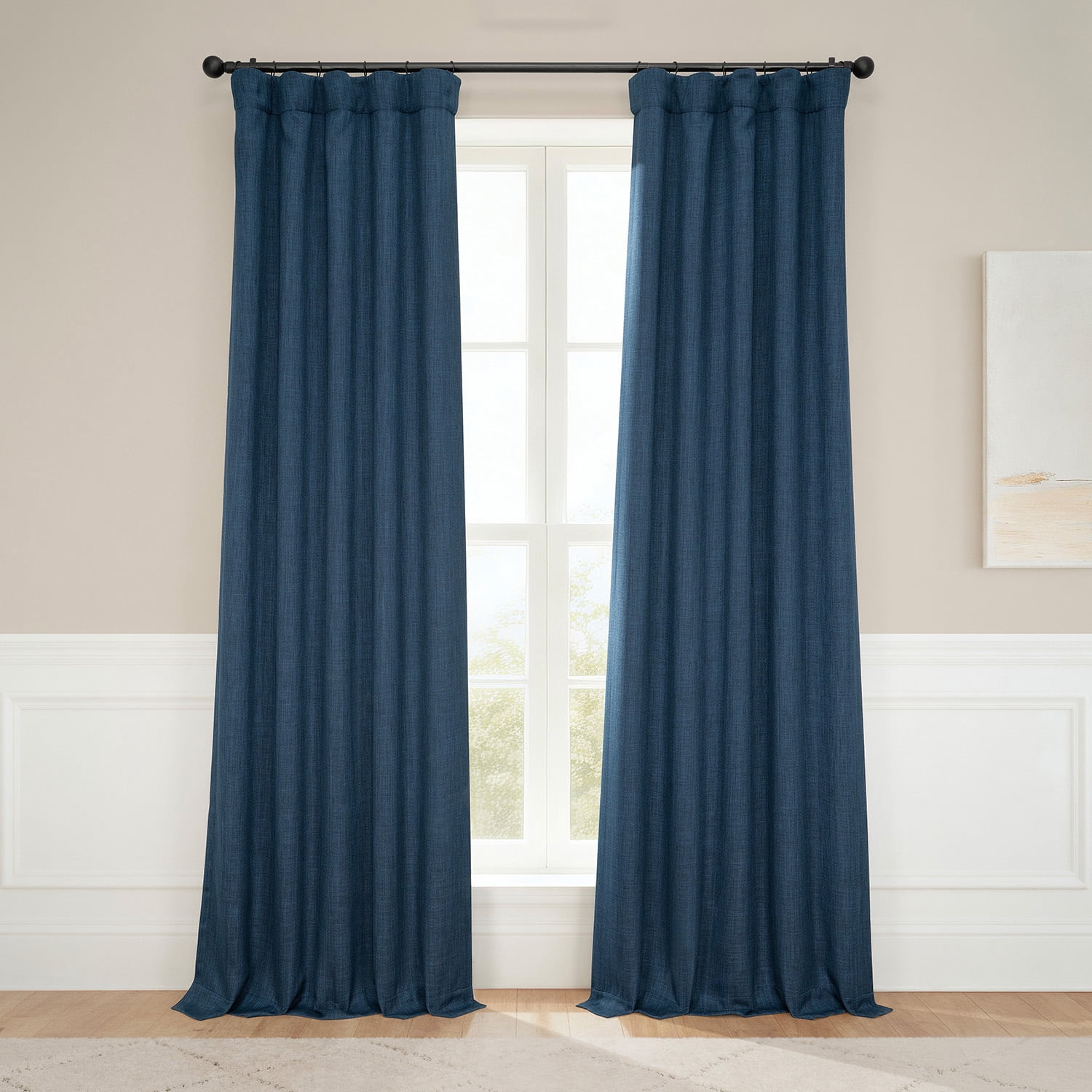Half Price Drapes Nightfall Navy Faux Linen Room Darkening Curtains (1 ...