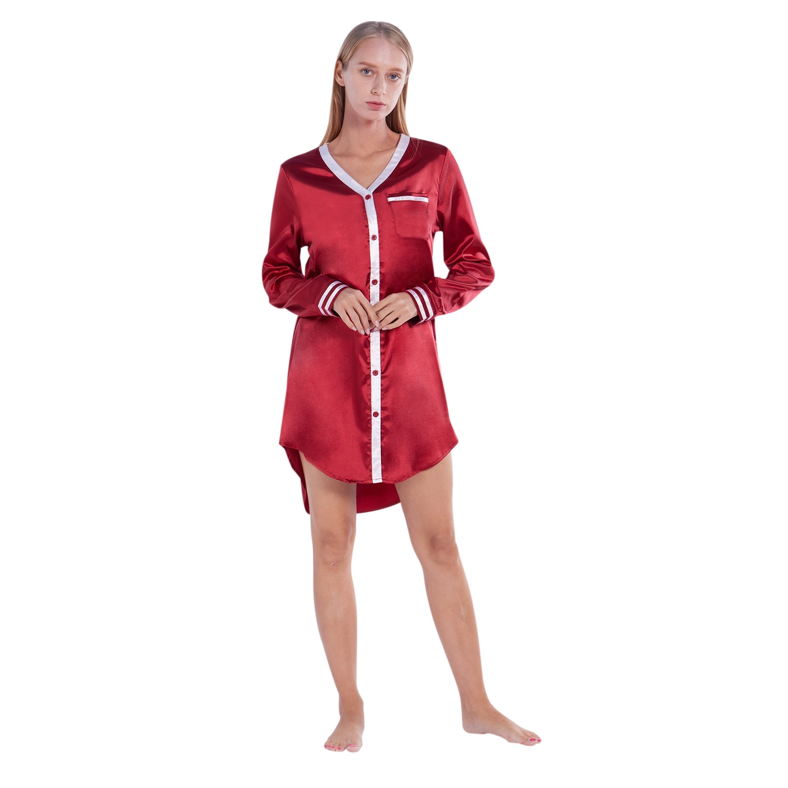 Nightgown for Women Sleep Shirt Short Long Sleeve Sleepwear Boyfriend ...