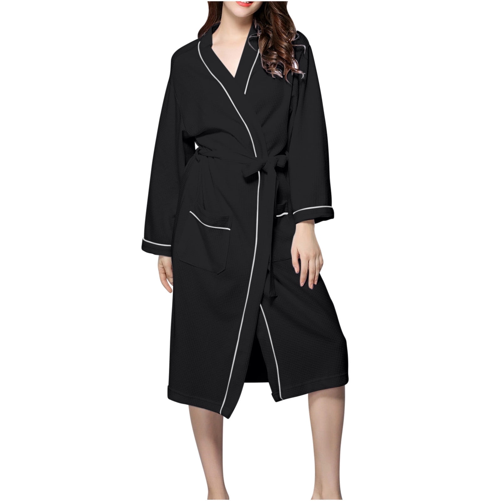 Nightgown with Built in Bra Women Kimonos Robes Waffles Weave Long Robe ...