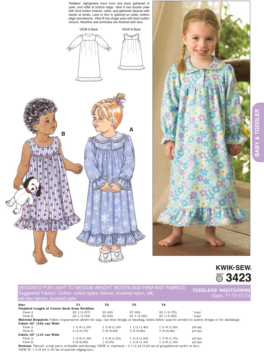 Kwik Sew K3423 Nightgowns Sewing Pattern, Size T1-T2-T3-T4 - Walmart.com