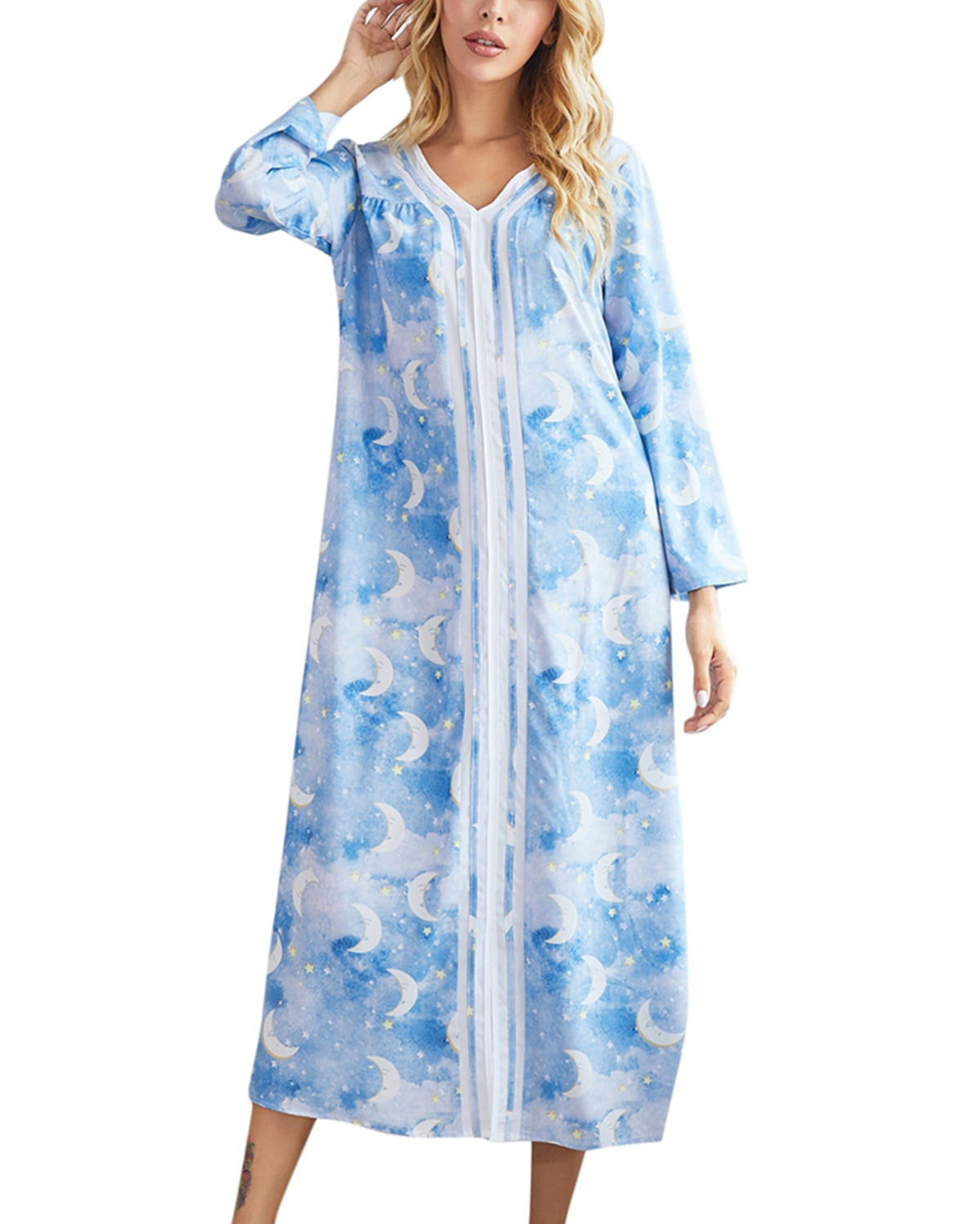 Nightgowns for Women Deep V Neck Comfy Sleepwear Loungewear,Floral Print House Dresses Long ...