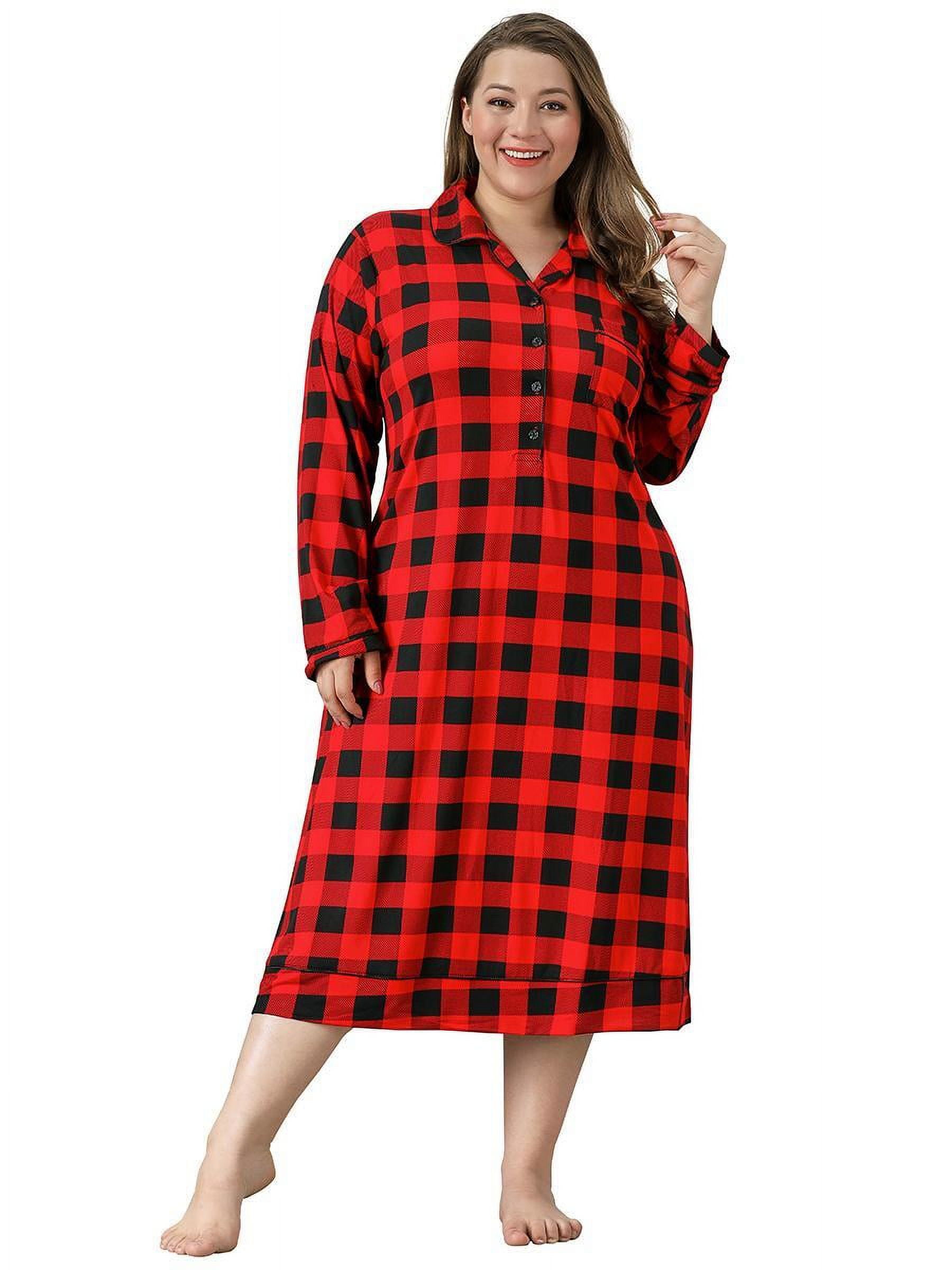 Nightgowns Women's Plus Size Pajama Soft Long Sleeved with Pockets ...