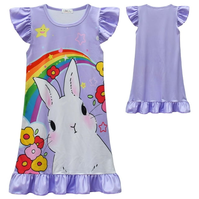 Nightgowns for Girls Kids Rabbit Princess Pajamas Dress Sleepwear Night ...