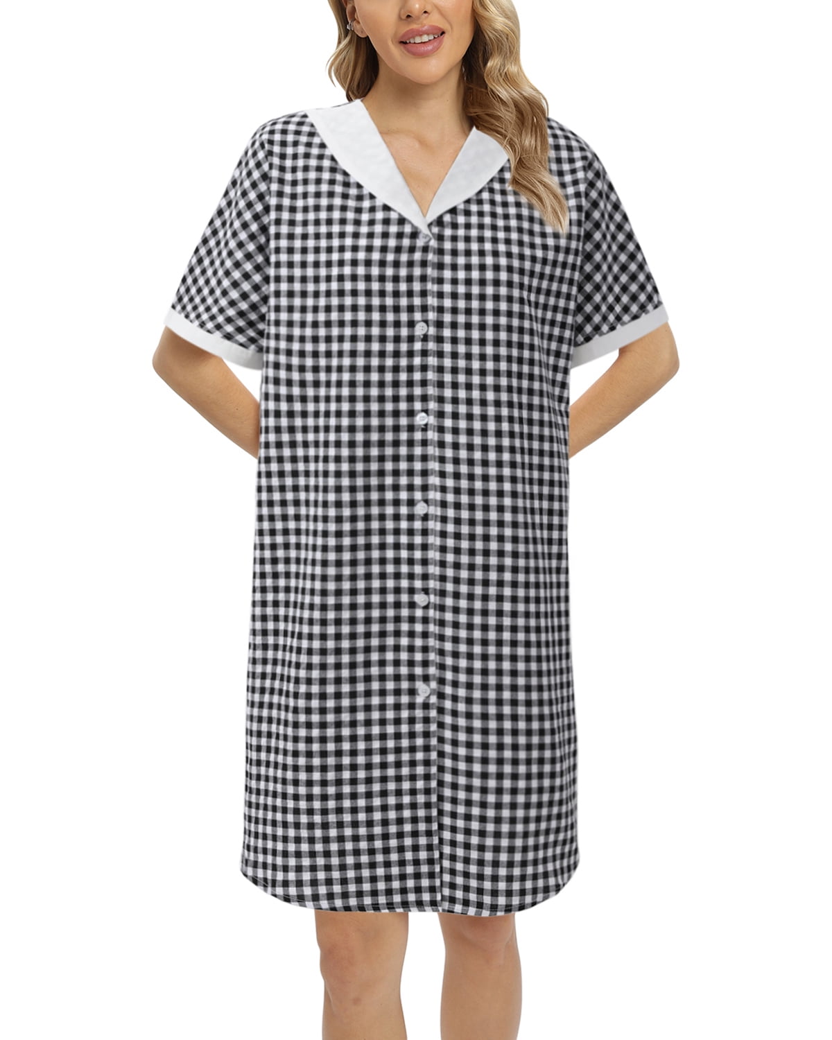 Nightgowns for Women Button Down House Dress V-neck Placket with Lapels ...