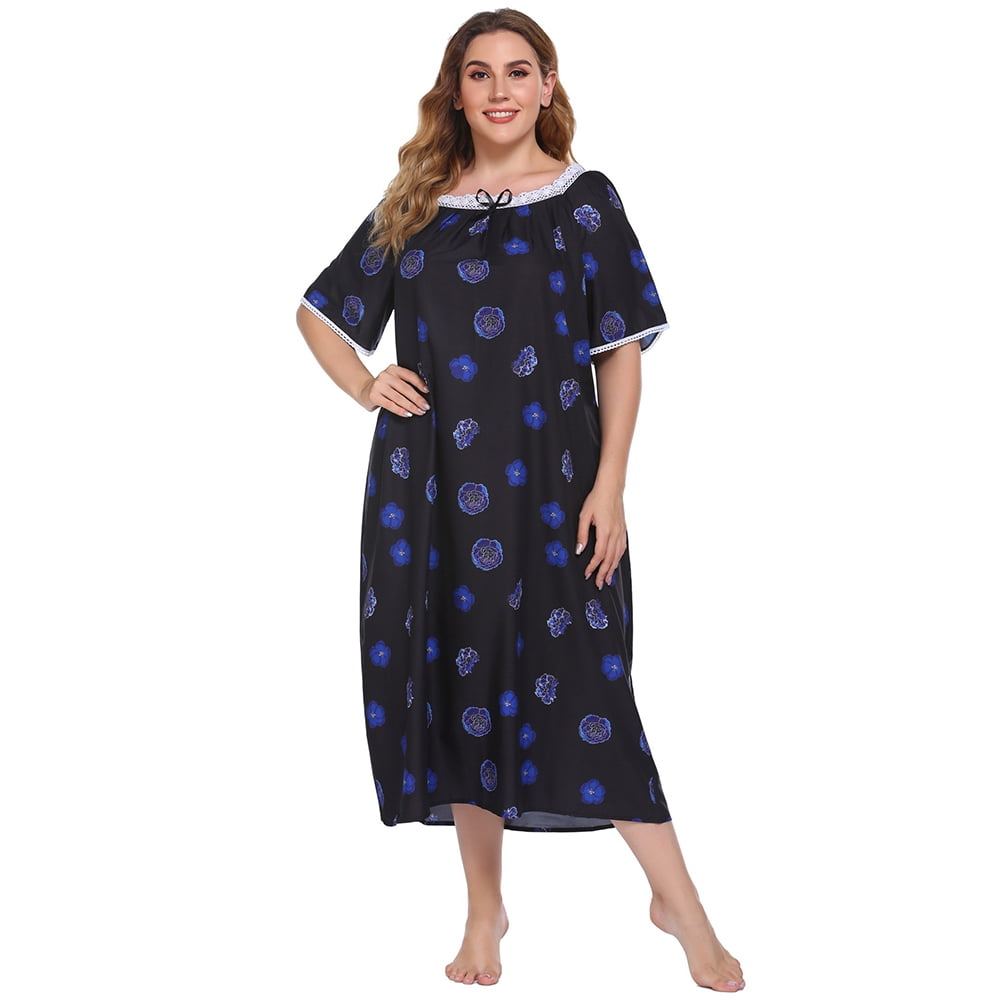 Nightgowns for Women Cotton Night Shirts Short Sleeve Night Gown Dress ...