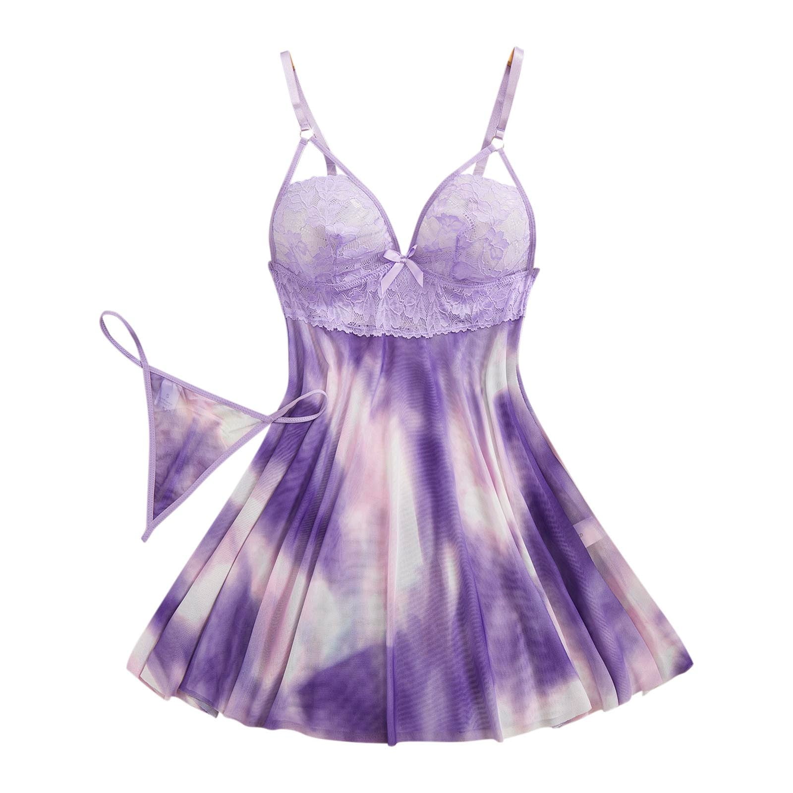 Nightgowns for Women Honeymoon V Neck Lace Chemise Dress Mesh Sheer ...
