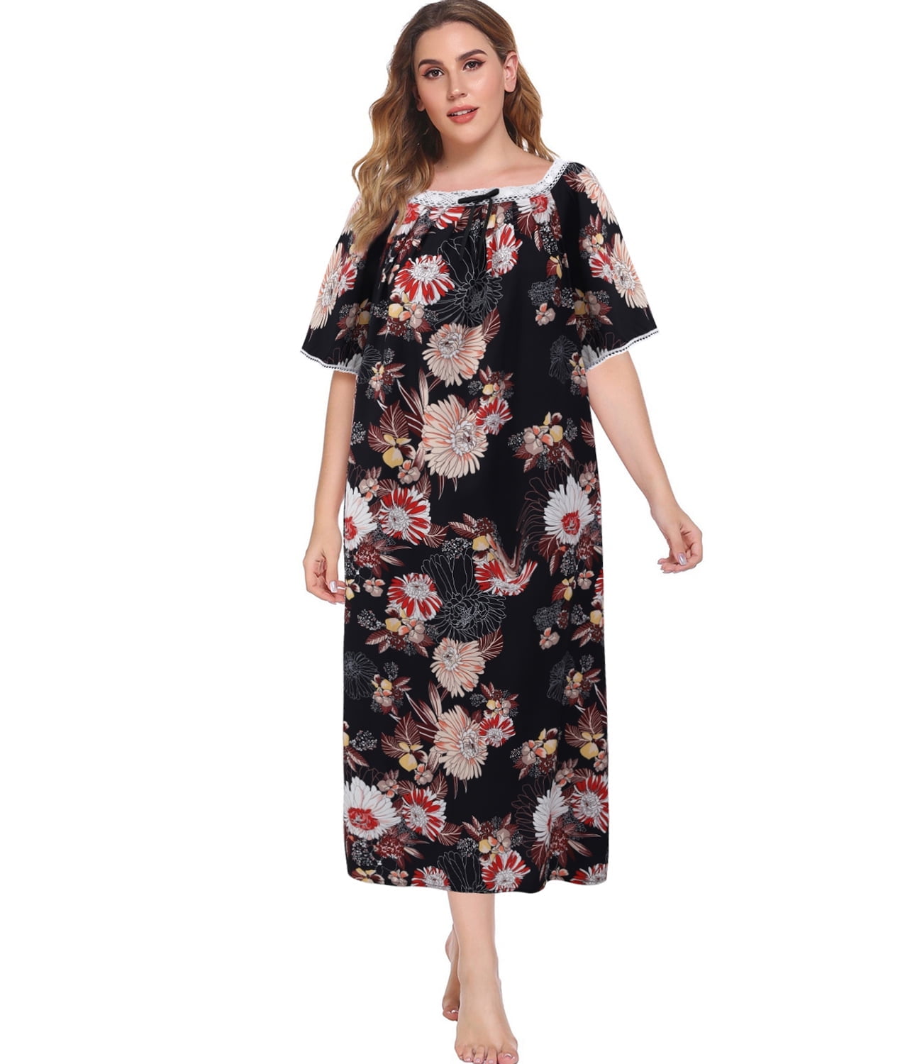 Nightgowns for Women Plus Size Short Sleeve Night Gowns Ladies Summer ...