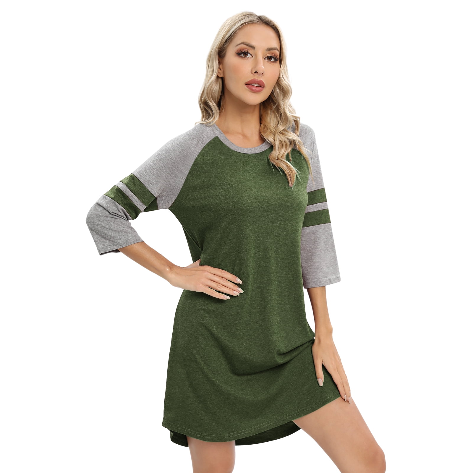 Nightgowns for Women Sleepshirt 3/4 Sleeves Night Shirts Strip Sleep ...