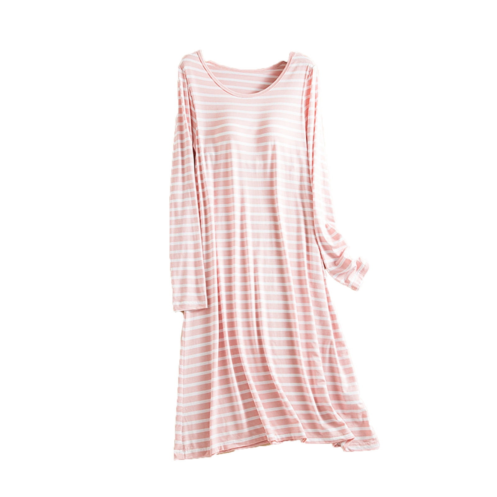 Nightgowns for Women Soft Striped House Dress Long Sleeve Sleep Shirts ...
