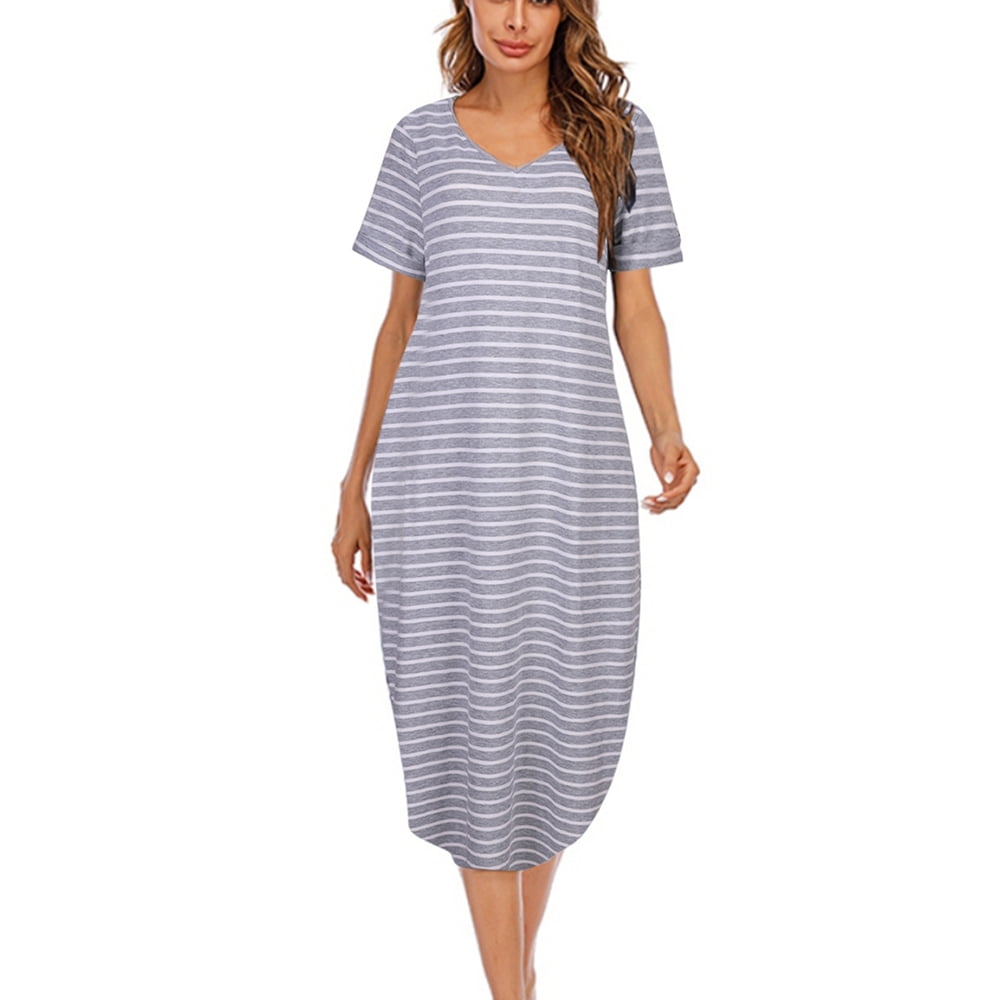 Nightgowns for Women V Neck Nightshirts Short Sleeve Soft Sleepwear ...