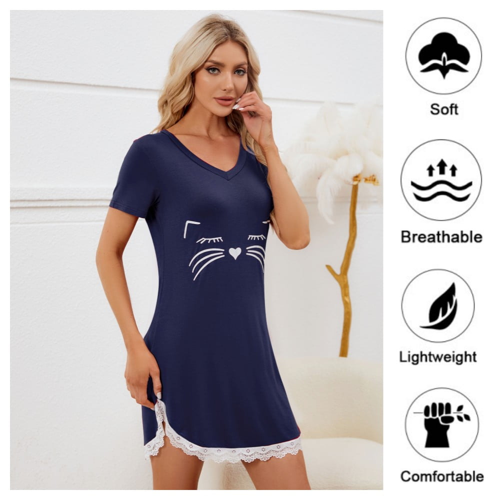 Customer reviews for Nightgowns for Women V Neck Short Sleeve ...