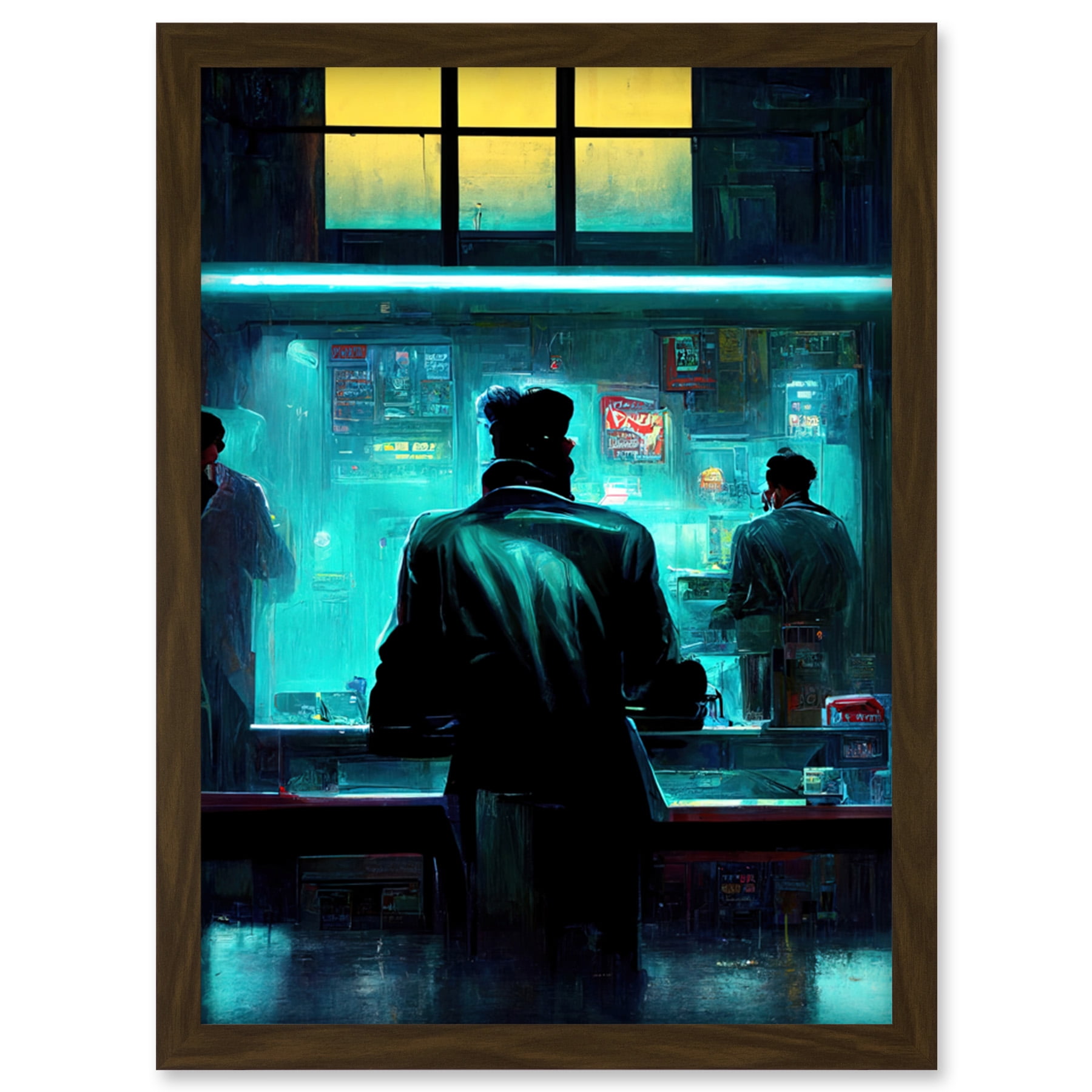 Nighthawks Style Futuristic Cyber Noir Bar Artwork Framed Wall Art ...