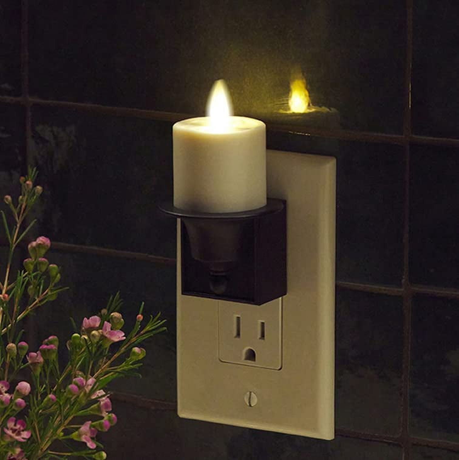 Nightlight Flameless Candle, Baked Clay, Electrical Outlet Plugs w/Dusk ...
