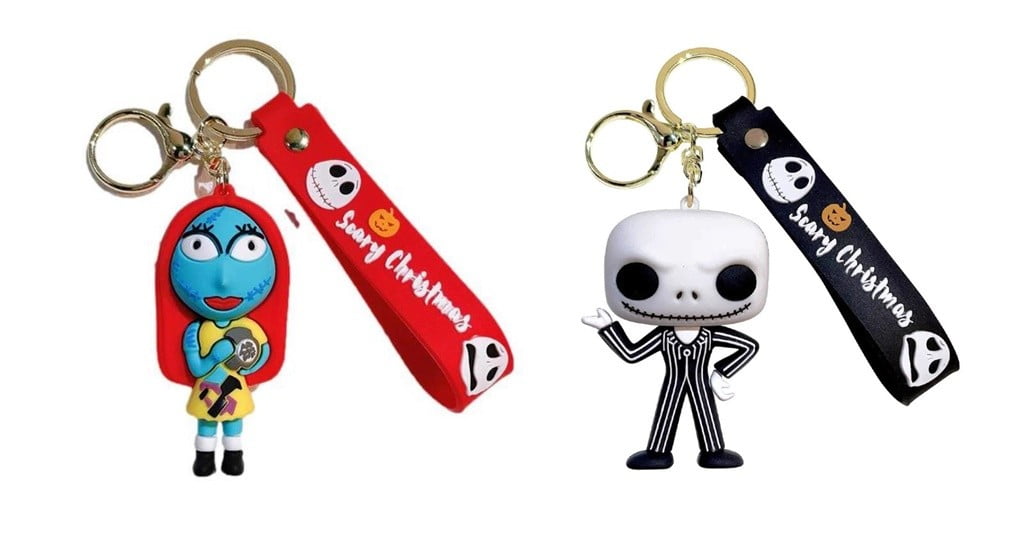 Nightmare Before Christmas Jack Sally Rubber 3D Charm Keychain Keyring ...