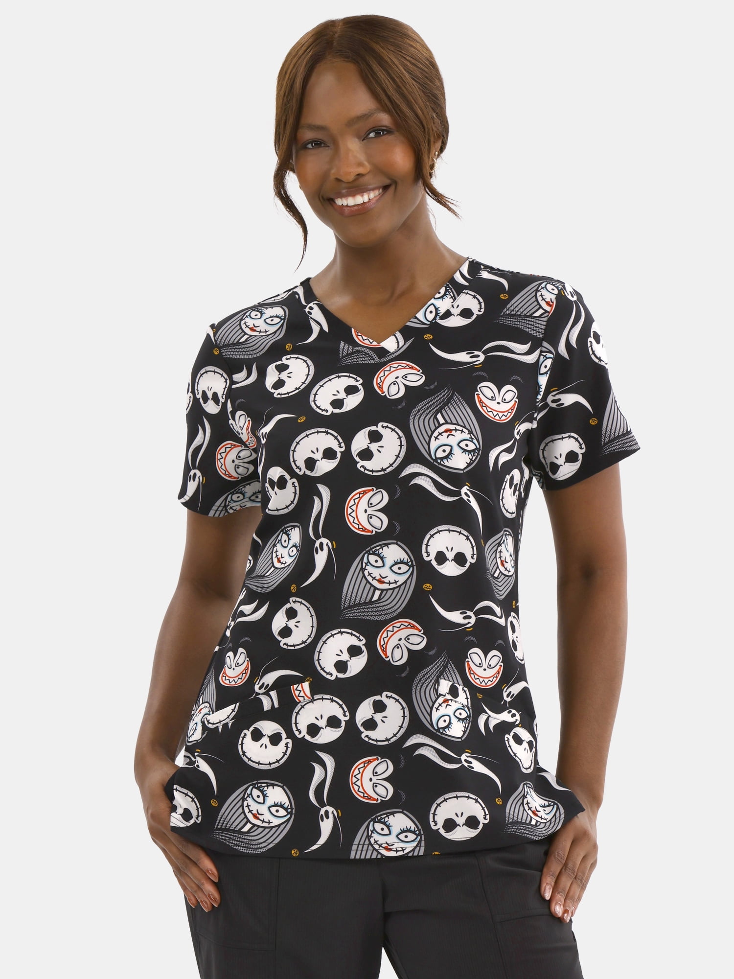 Nightmare Before Christmas Women's Graphic Scrub Top, Sizes S-3XL ...