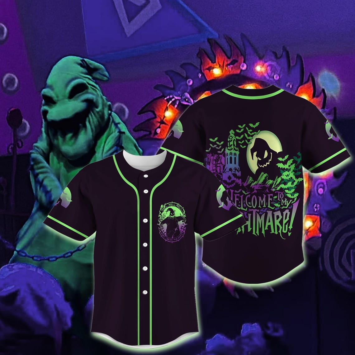 Nightmare Before Christmas Baseball Jersey, Oogie Boogie Bash 2025 Halloween Jersey, Disneyland ...