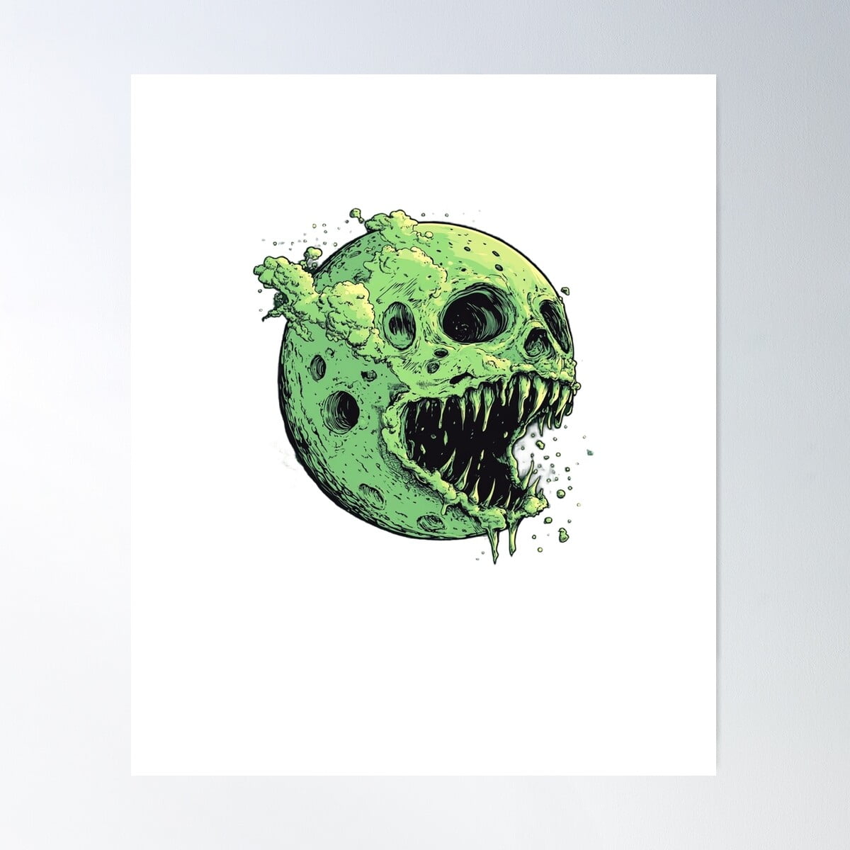 Nightmare Moon Creepy Green Skull Planet Design Poster Wall Art, Modern ...