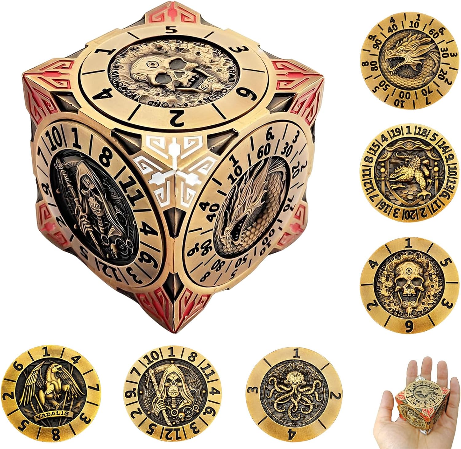 2025 New DND Spinner Dice, 7-in-1 Metal Dice Set with 3D Relief for ...