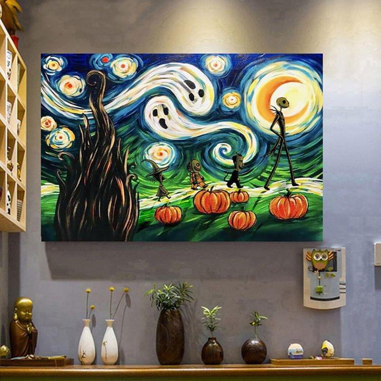 Nightmare Starry Night Halloween Poster Starry Night Wall Art Decor ...