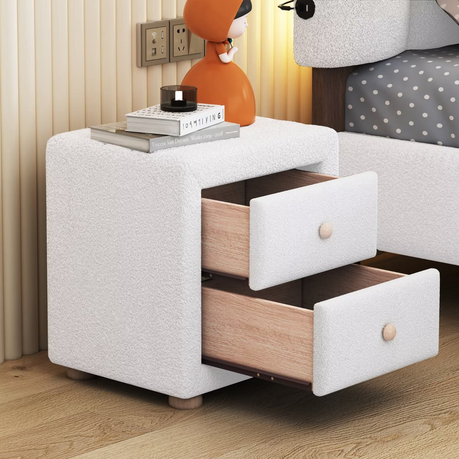 Nightstand, 2 Drawer Dresser for Bedroom, Teddy Fleece Upholstered ...