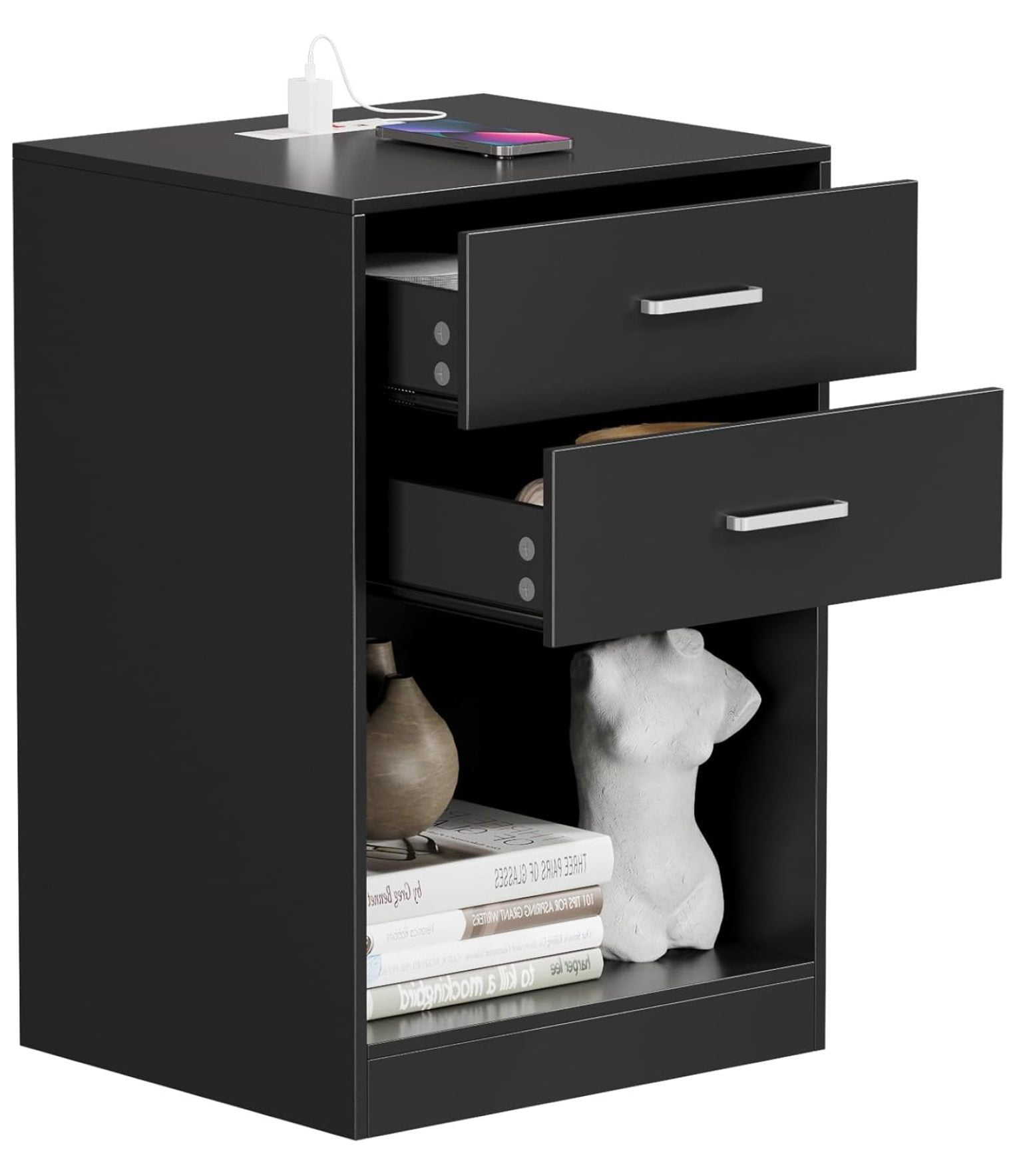 Nightstand with 2 Drawers and Charging Port - Perfect for Small Side ...