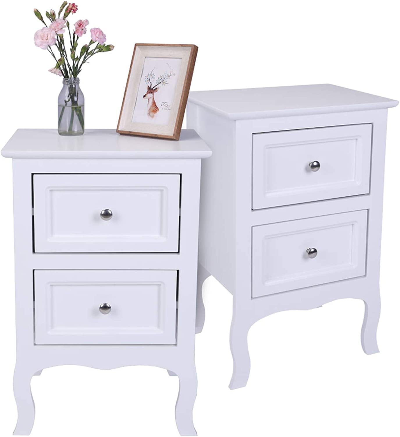 Nightstand with 2 Drawers, Country Style Night Stands for Bedrooms, Bed ...
