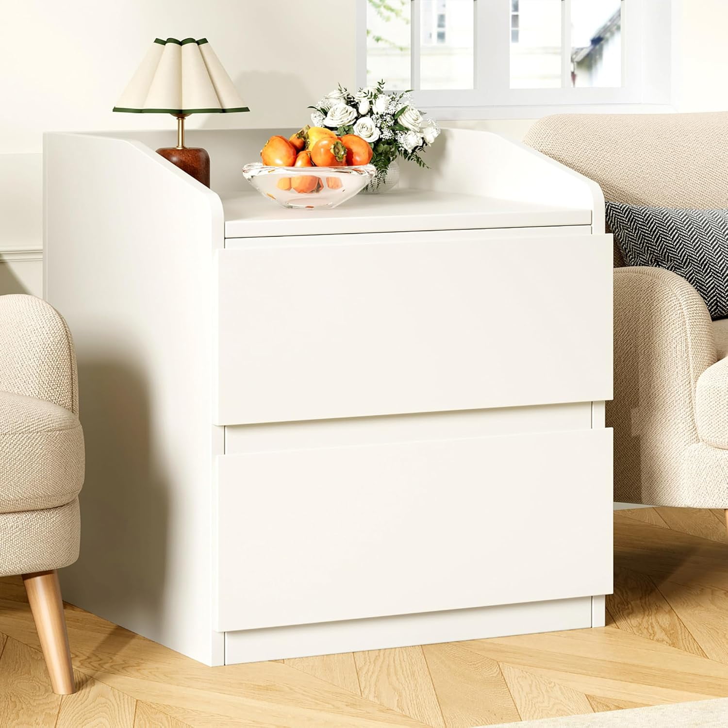 Nightstand with 2 Drawers, Modern Bed Side Table 2 Drawers End Table w ...