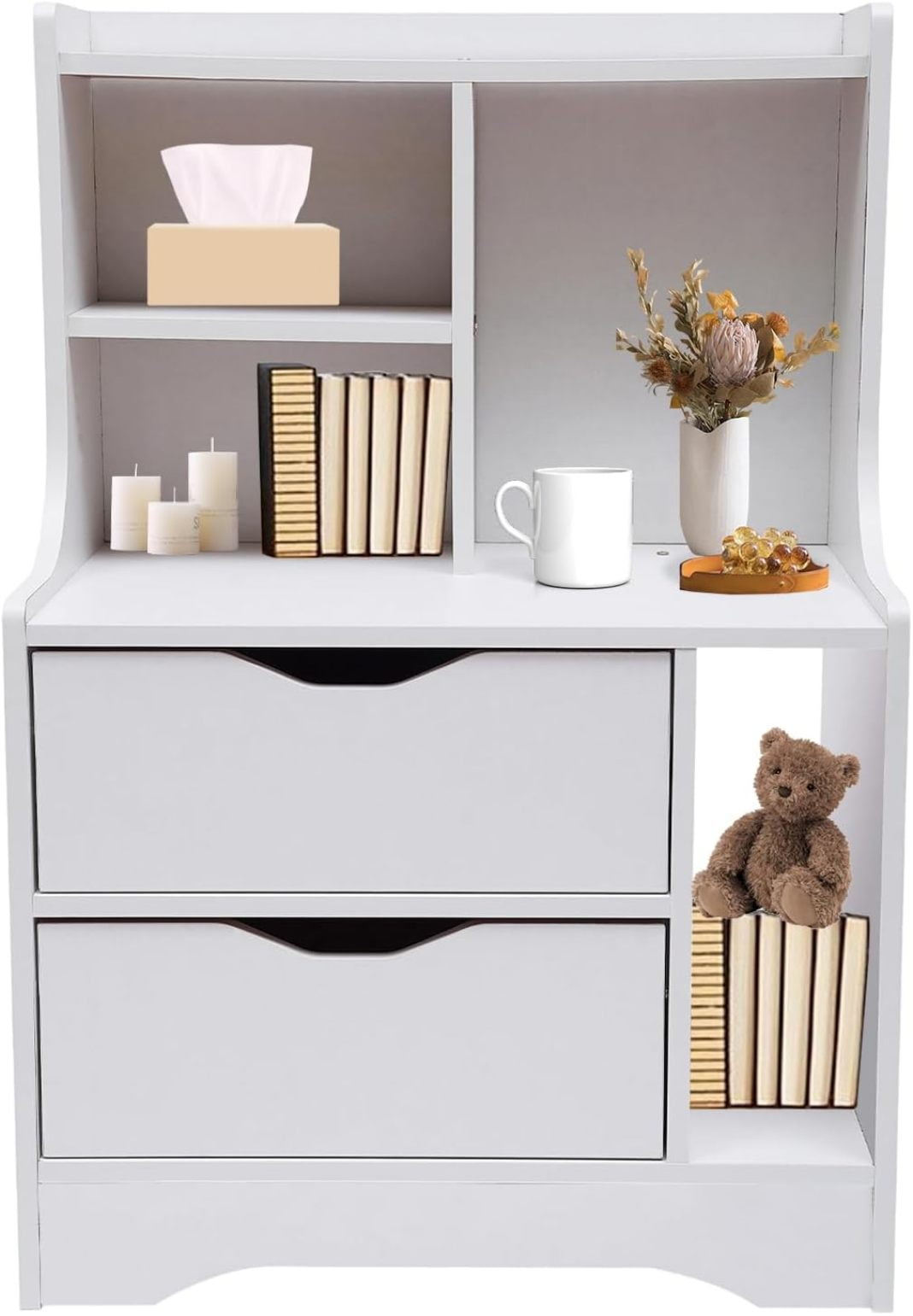 Nightstand with 2 Drawers, Small Bedside Table End Table, White Open ...