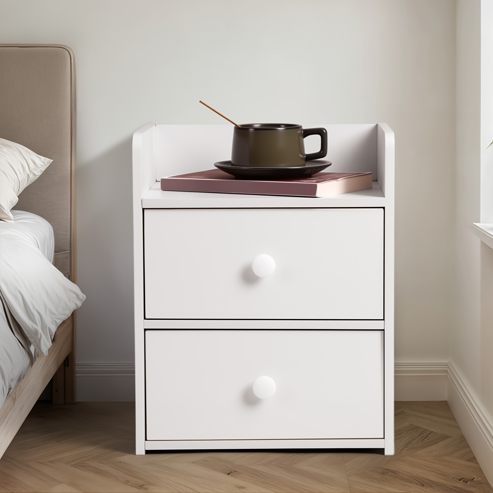 Nightstand with 2 Storage Drawers, 3-Tier Storage Design, Sturdy ...