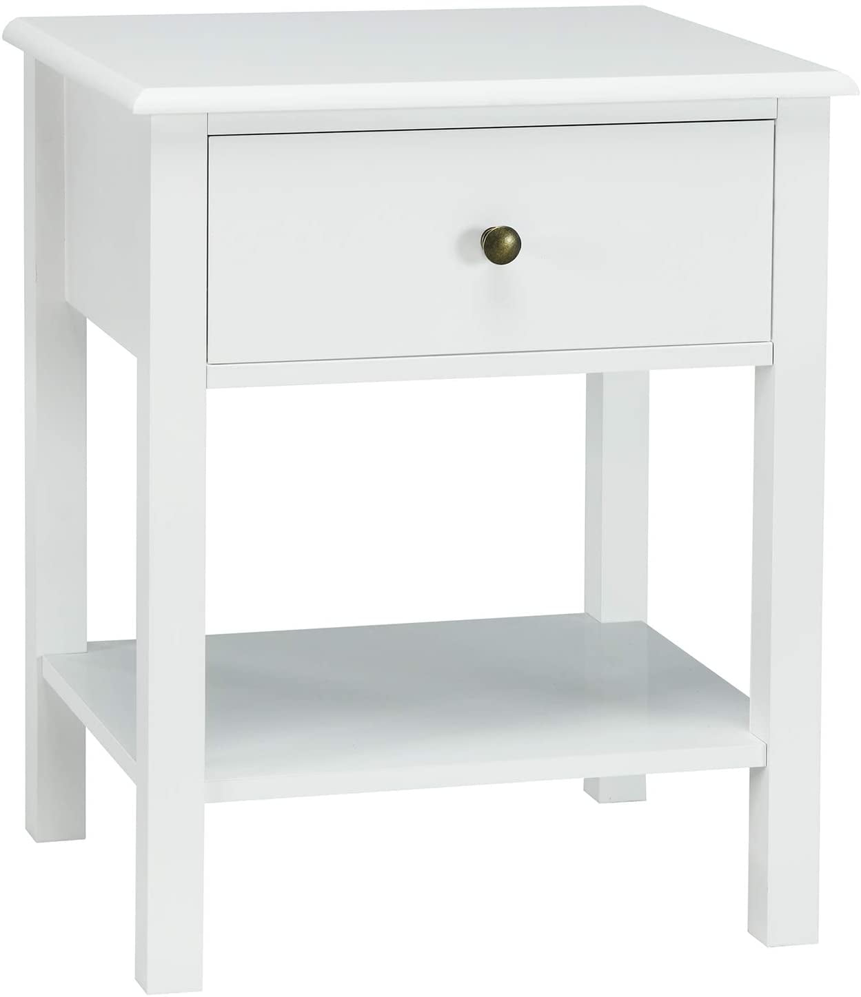 Nightstand, 2-Tier End Table with Drawer and Open Storage Shelf, Modern ...