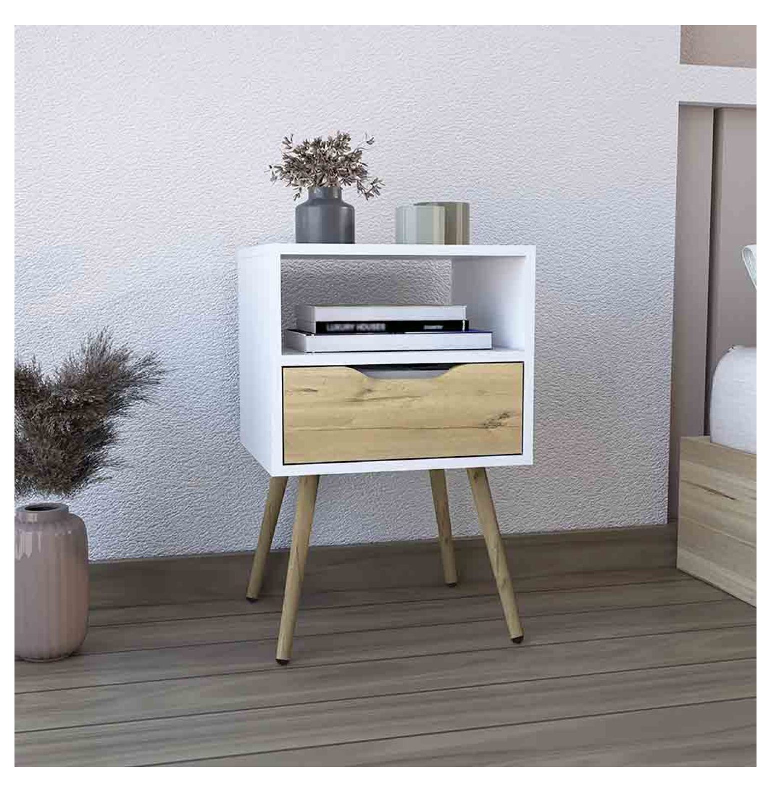 Nightstand 25"H, Superior Top, Four Legs, One Open Shelf, One Drawer ...