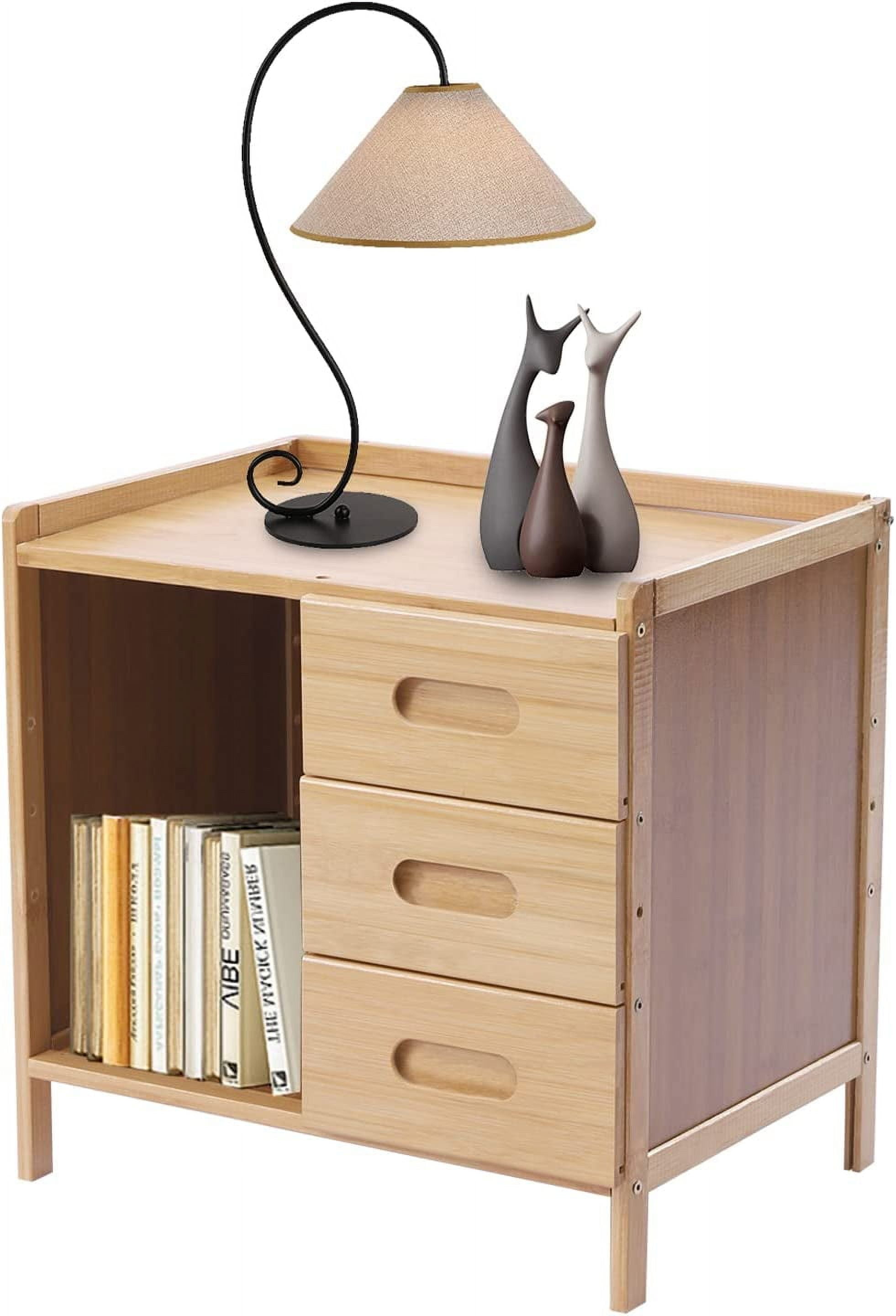 Nightstand with 3 Drawers, Bamboo Bedside Table Sofa Side Stand Cabinet ...