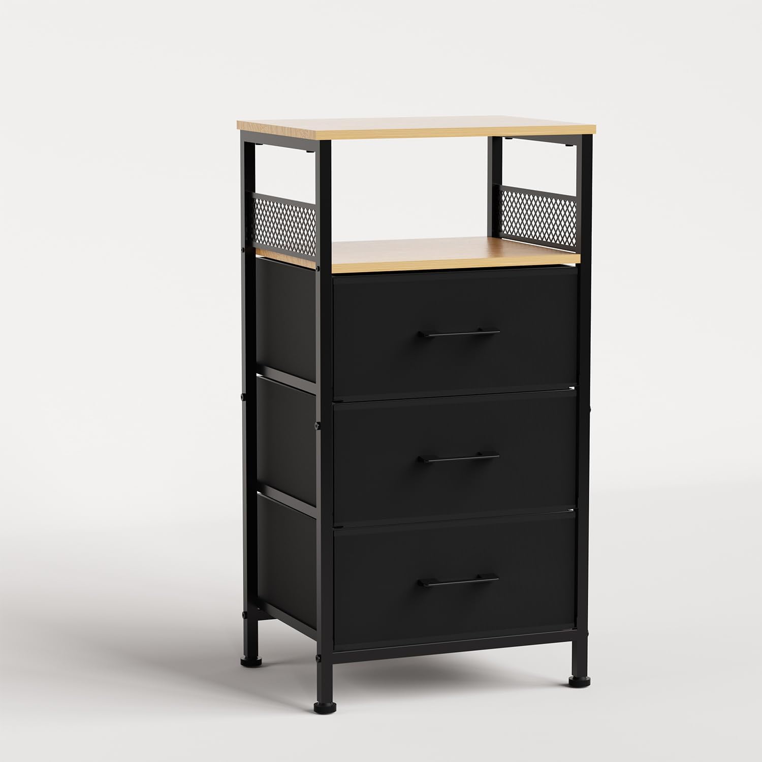 Nightstand, 3 Drawers Bedside Table, 2-Tier Side Table with Fabric ...