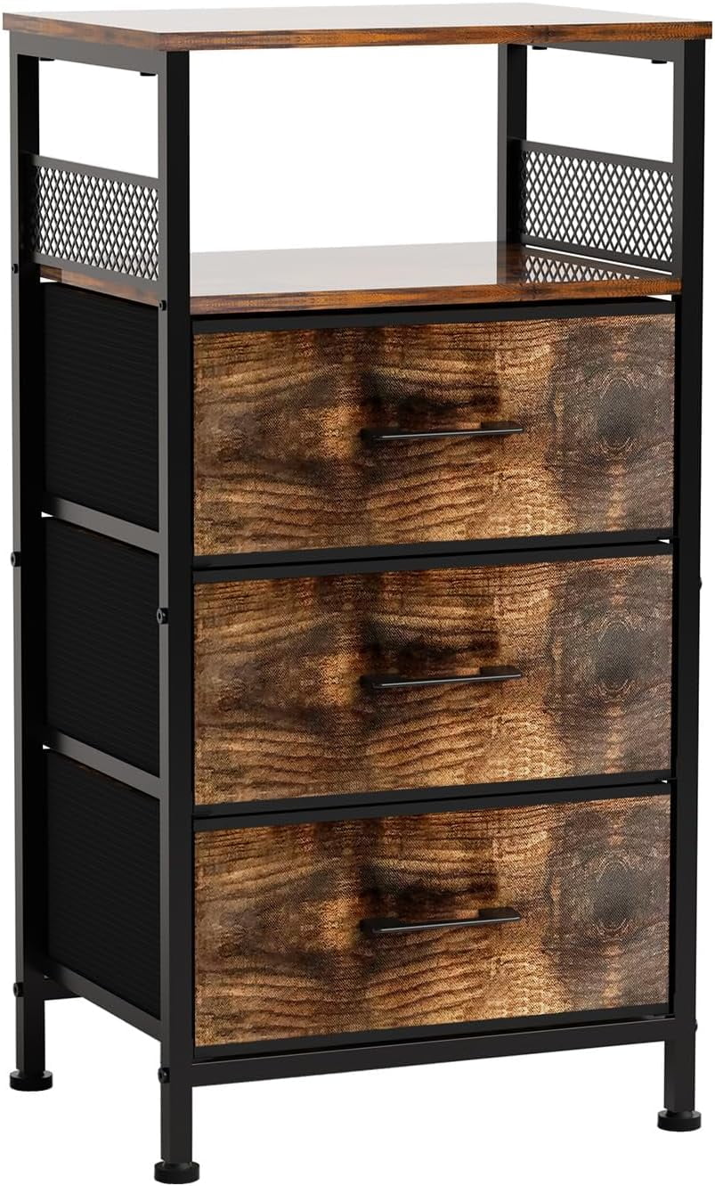 Nightstand, 3 Drawers Bedside Table, Side Table with Fabric Drawers ...