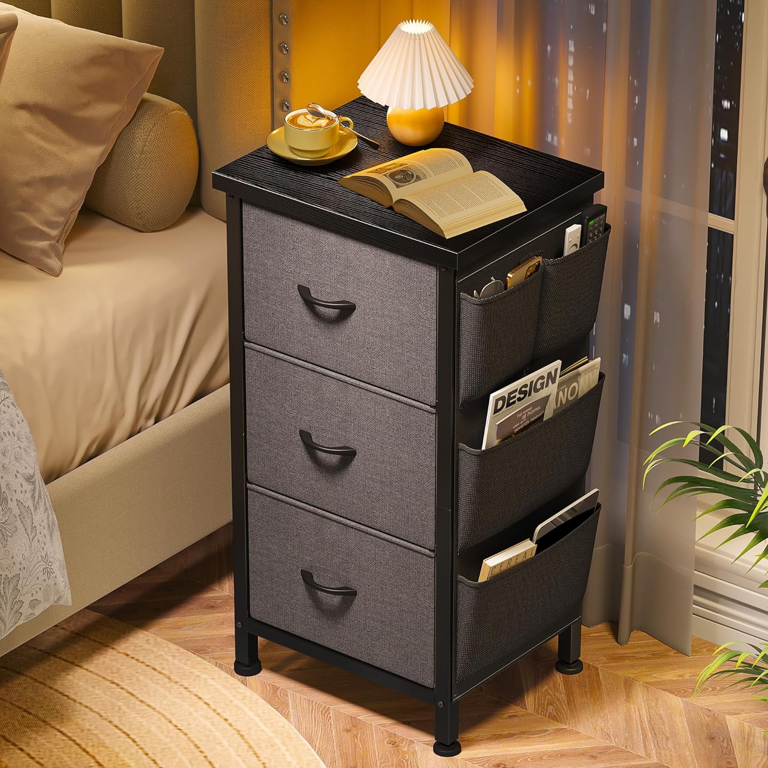 Nightstand with 3 Drawers, Night Stand for Bedroom, Bedside Table with ...