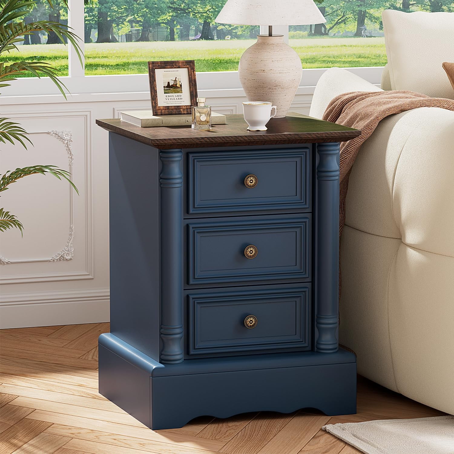 Nightstand with 3 Drawers, Rustic Night Stand 18' Wide Side Table with ...