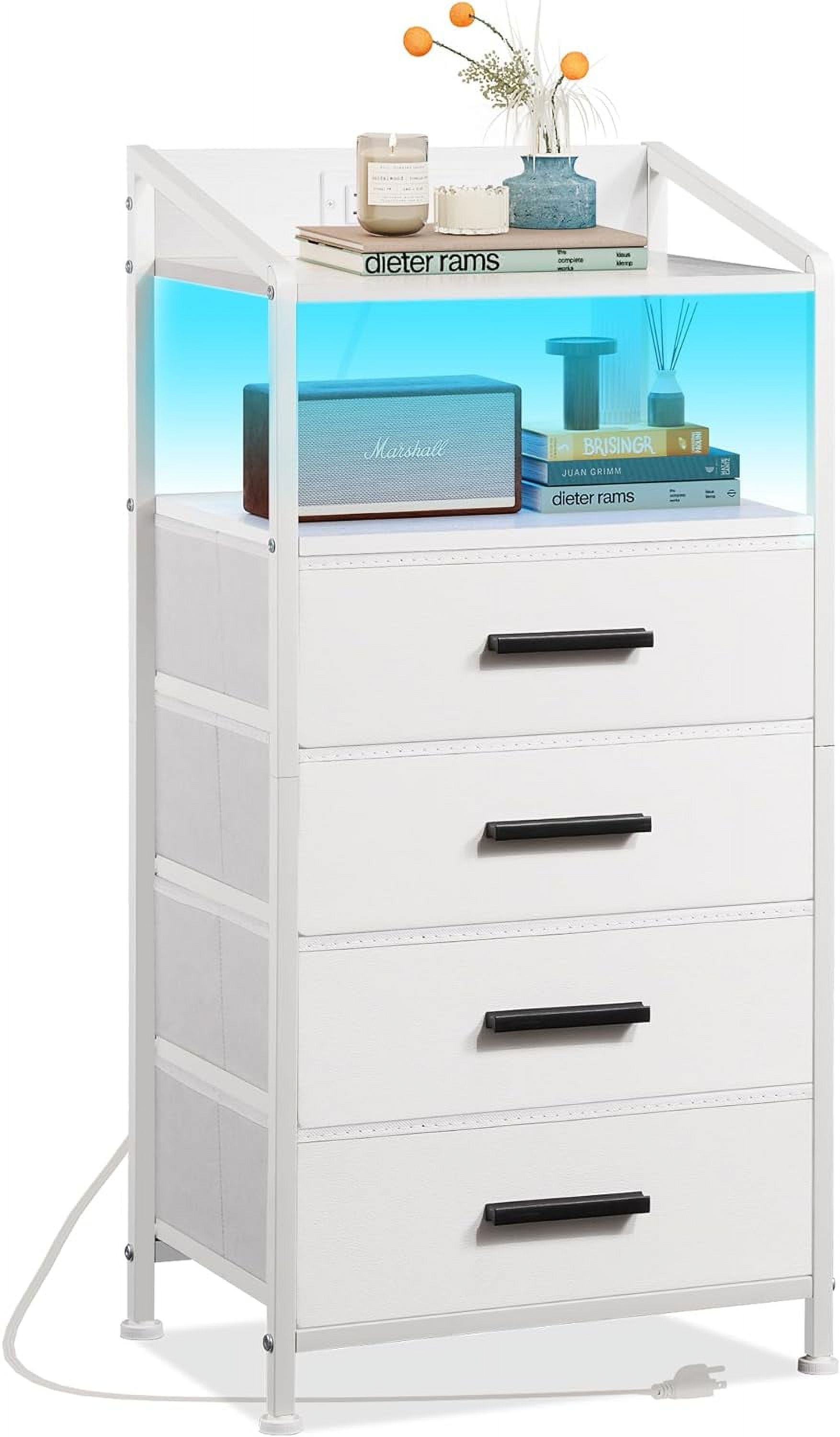 Nightstand 4 Drawer Dresser with LED Lights and Charging Station ...