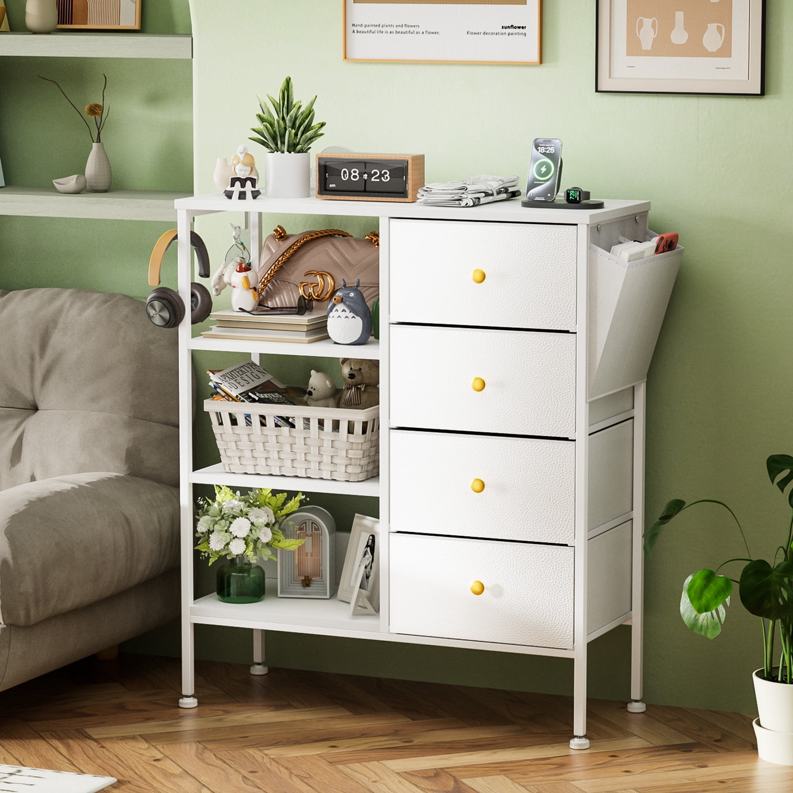 Nightstand with 4 Storage Drawer,Storage Cabinet with 4-Tier Shelf ...